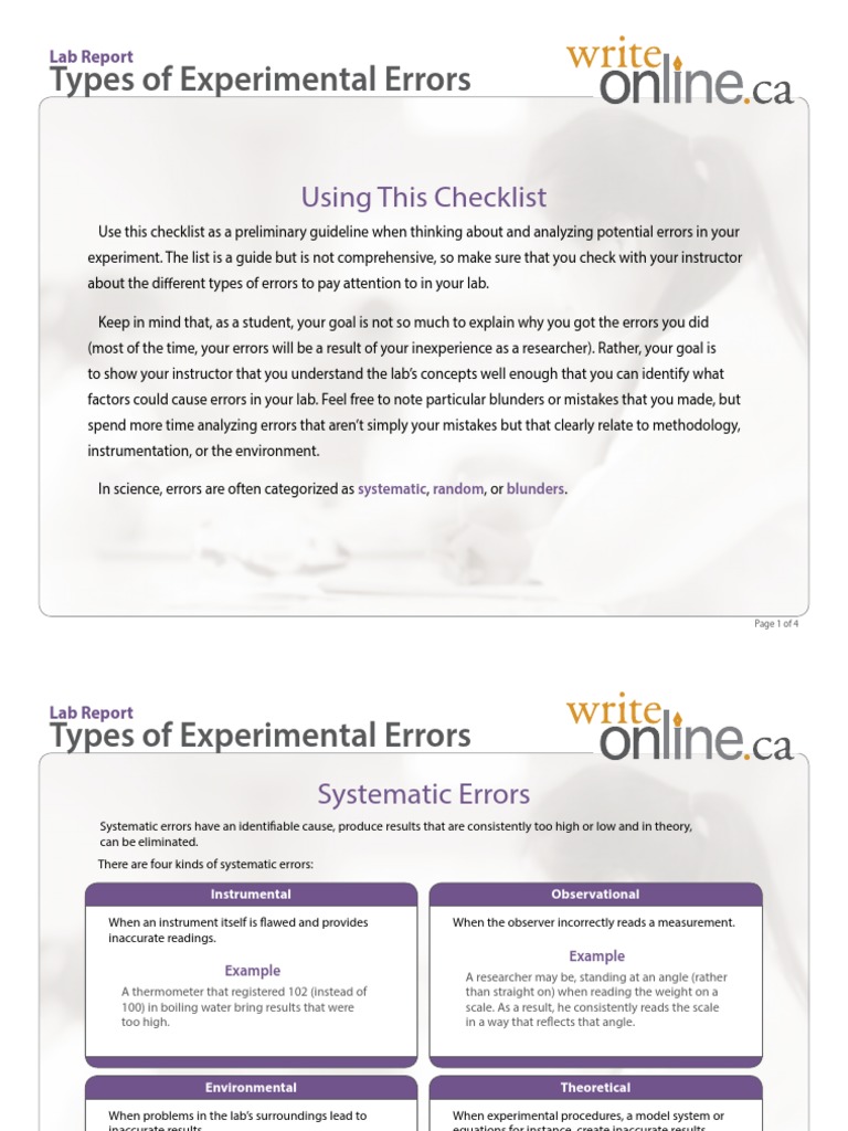 Types of Experimental Errors: Using This Checklist | Download Free PDF ...