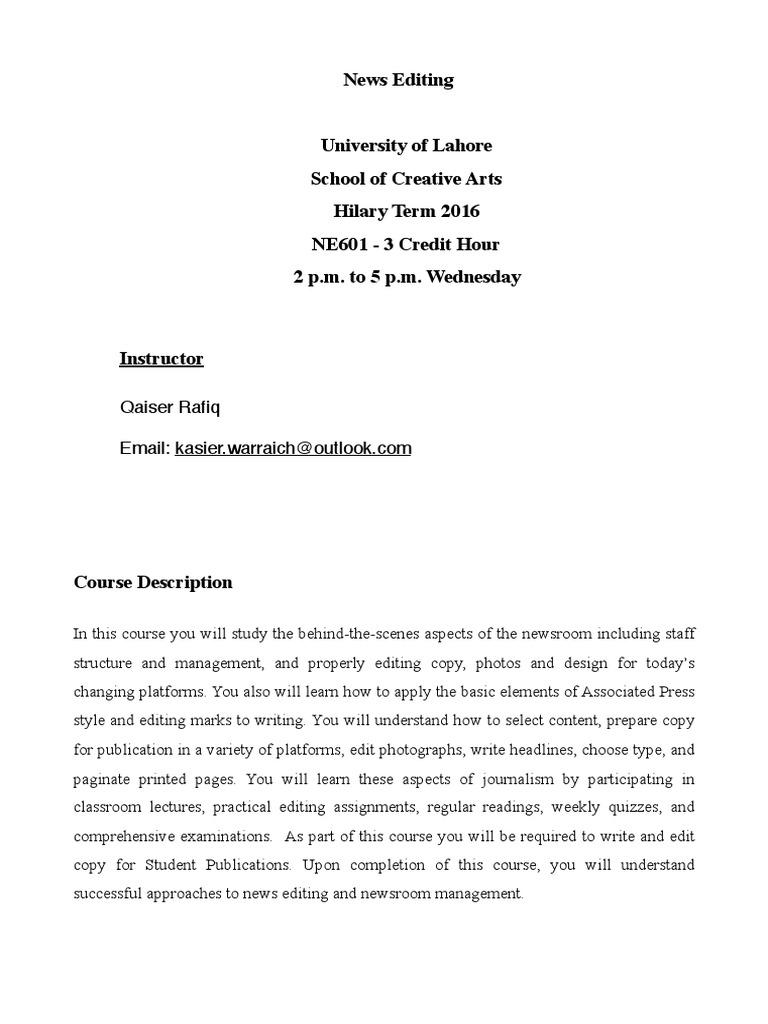 News Editing Course Overview | PDF | Editing | Newsroom