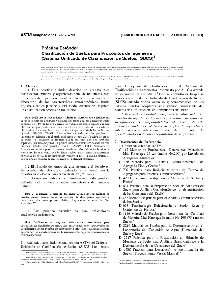 ASTM D 2487-93 Traducción | PDF | Suelo | Laboratorios
