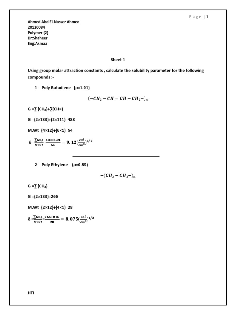 Solubility Parameters of Polymers | PDF | Polymerization | Polymer ...