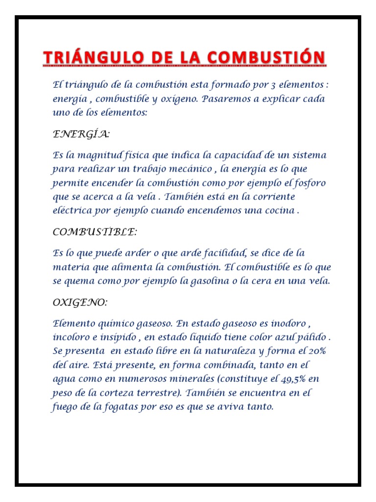 Elementos del Triángulo de Combustión | PDF | Oxígeno | Magnesio