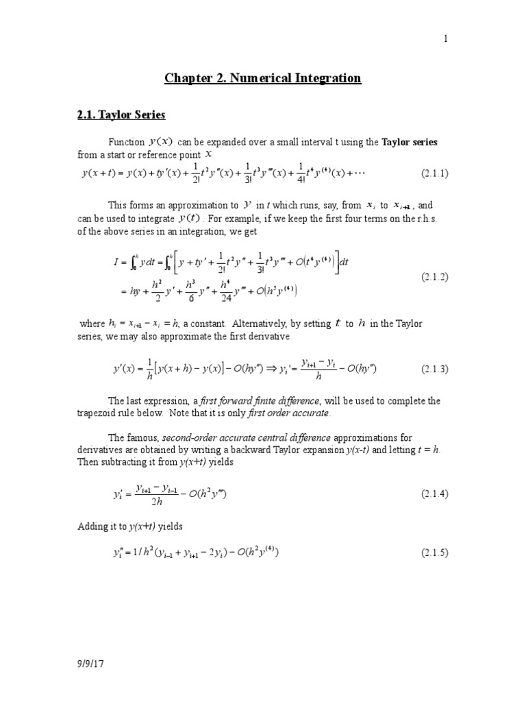 Chapter 2. Numerical Integration: 2.1. Taylor Series | PDF | Finite ...
