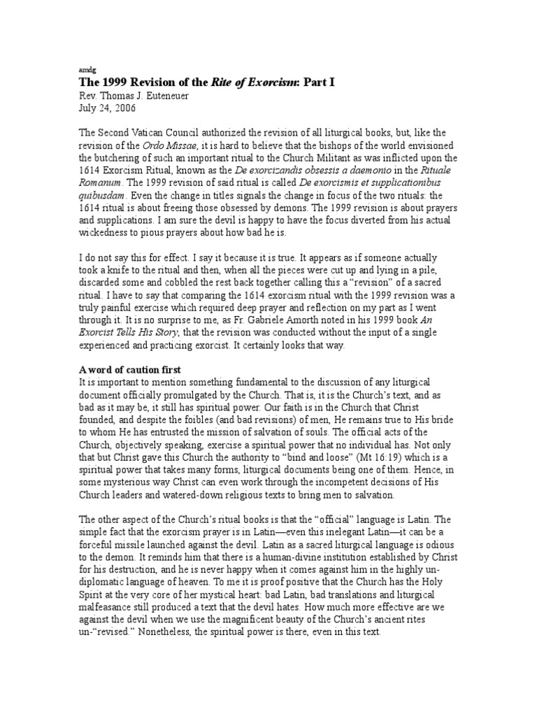 1999 Revision of the Rite of Exorcism | Exorcism | Demons