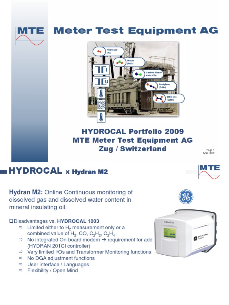 Hydran M2 vs. Hydrocal 1003 Comparison | PDF | Calibration | Transformer