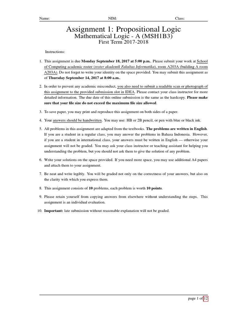 Assignment1 Prop - Logic | Download Free PDF | Logic | Mathematical Logic