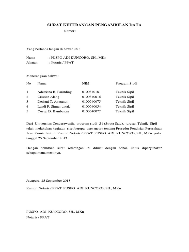 Surat Keterangan Pengambilan Data | PDF