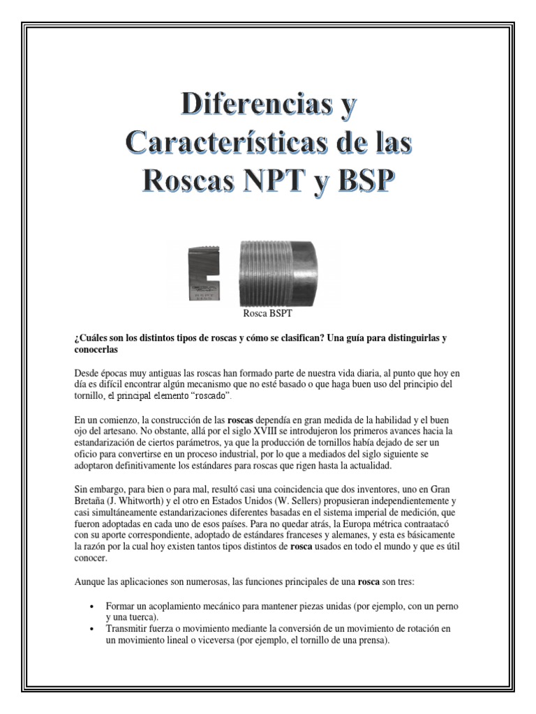 Rosca BSPT | Tornillo | Ingeniería mecánica