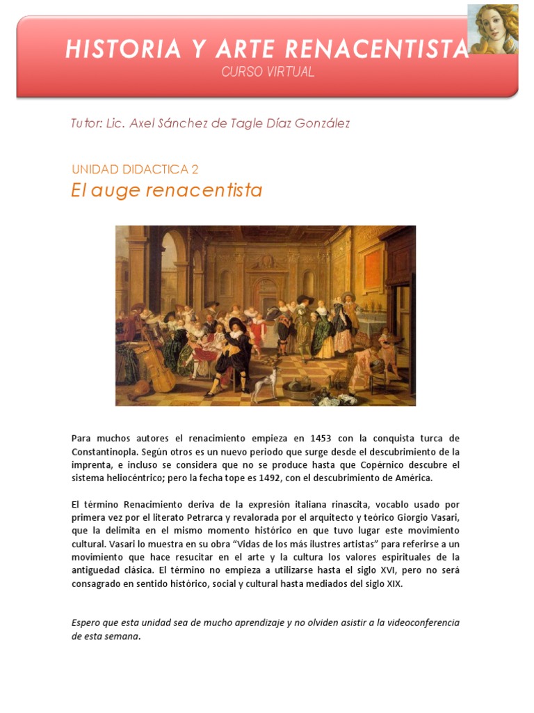 Curso de Historia y Arte Renacentista - Unidad Didáctica 2 | PDF ...