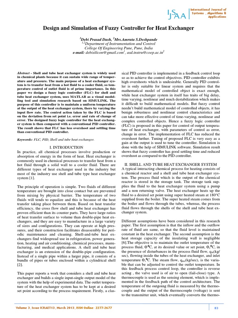 Design of Fuzzy Logic Controller For A Cross Flow Shell and Tube Heat-Exchanger | PDF | Control ...