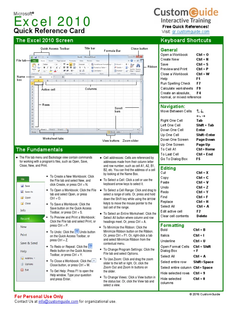 Excel 2010: Quick Reference Card | PDF | Control Key | Microsoft Excel