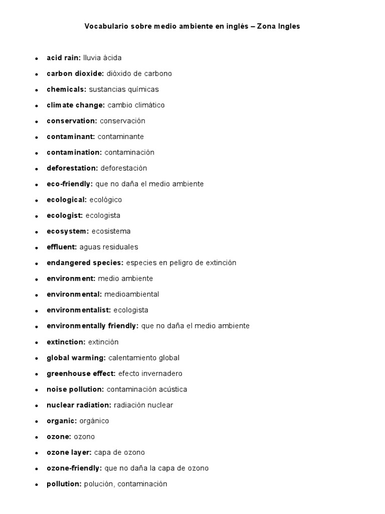 Vocabulario Sobre Medio Ambiente en Inglés | PDF
