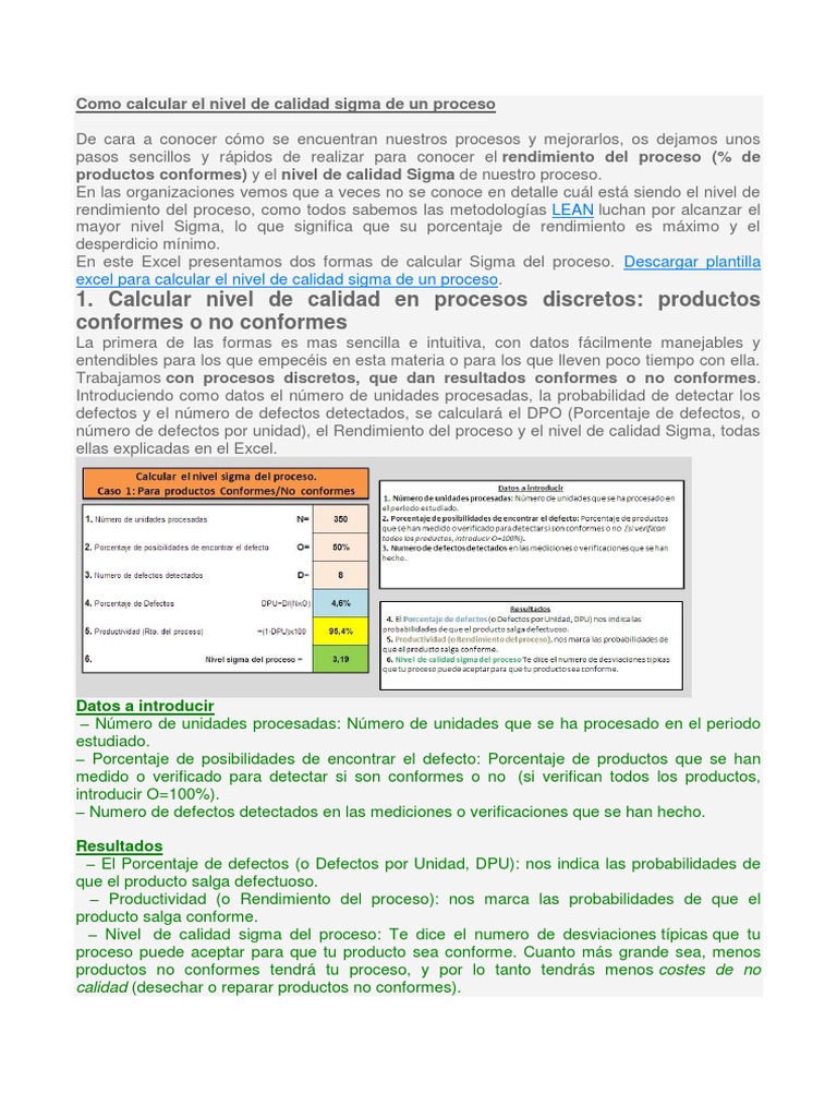 Como Calcular El Nivel de Calidad Sigma de Un Proceso PDF | PDF ...