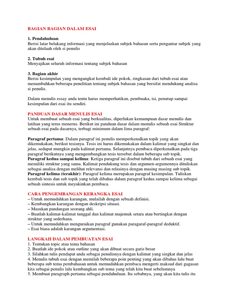 Struktur dan Panduan Menulis Esai | PDF | Seni & Disiplin Bahasa ...