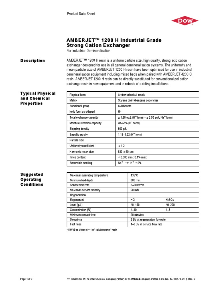 Amberjet1200 PDF | PDF | Dow Chemical Company | Sodium