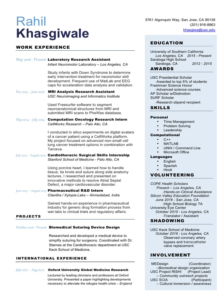 Resume Rahil Khasgiwale | PDF | University Of Pittsburgh School Of Medicine | University Of ...