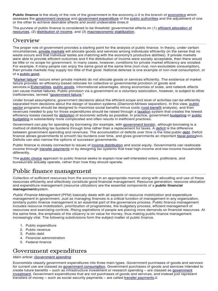 Public Finance Is The Study of The Role of The Government in The ...