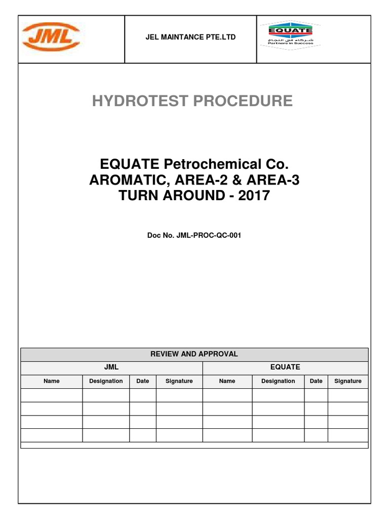 Hydrotesting Procedure (1) | Quality Assurance | Nondestructive Testing