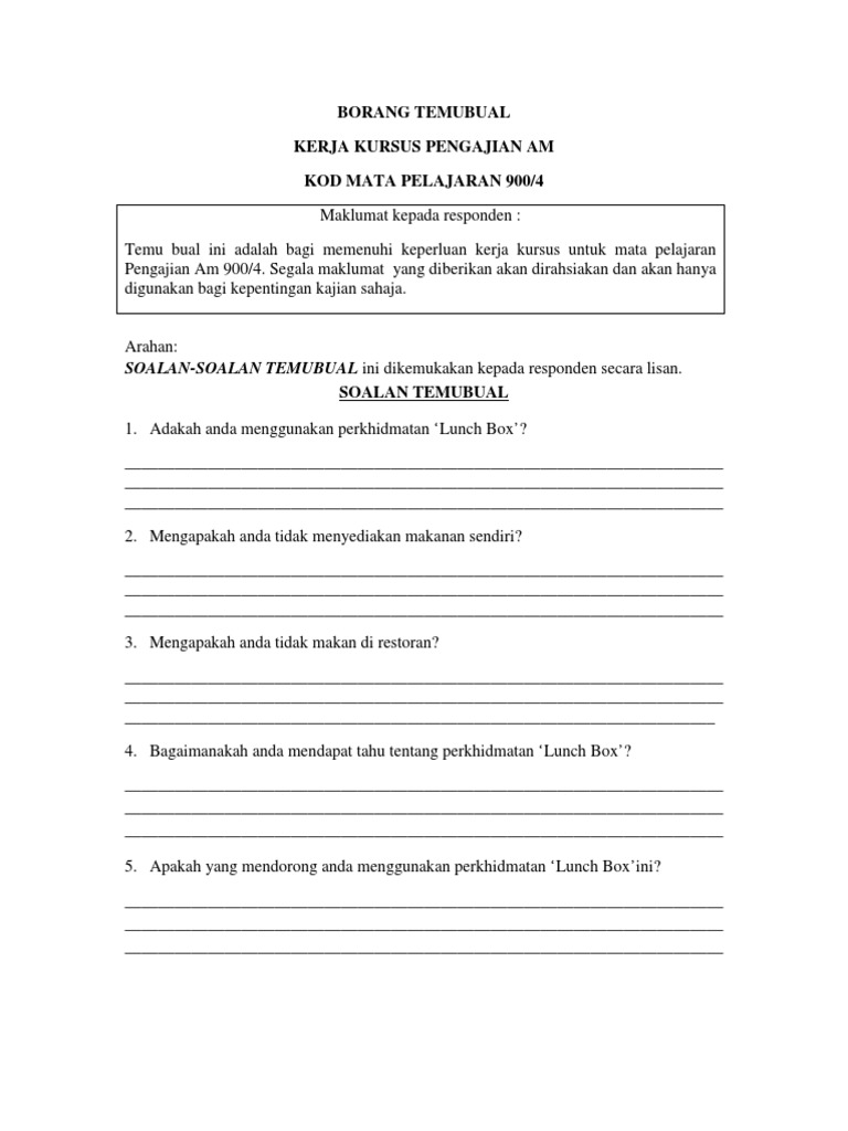 Borang Temubual KK | PDF