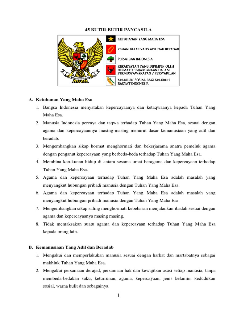 45 Butir Pancasila dan Contohnya | PDF