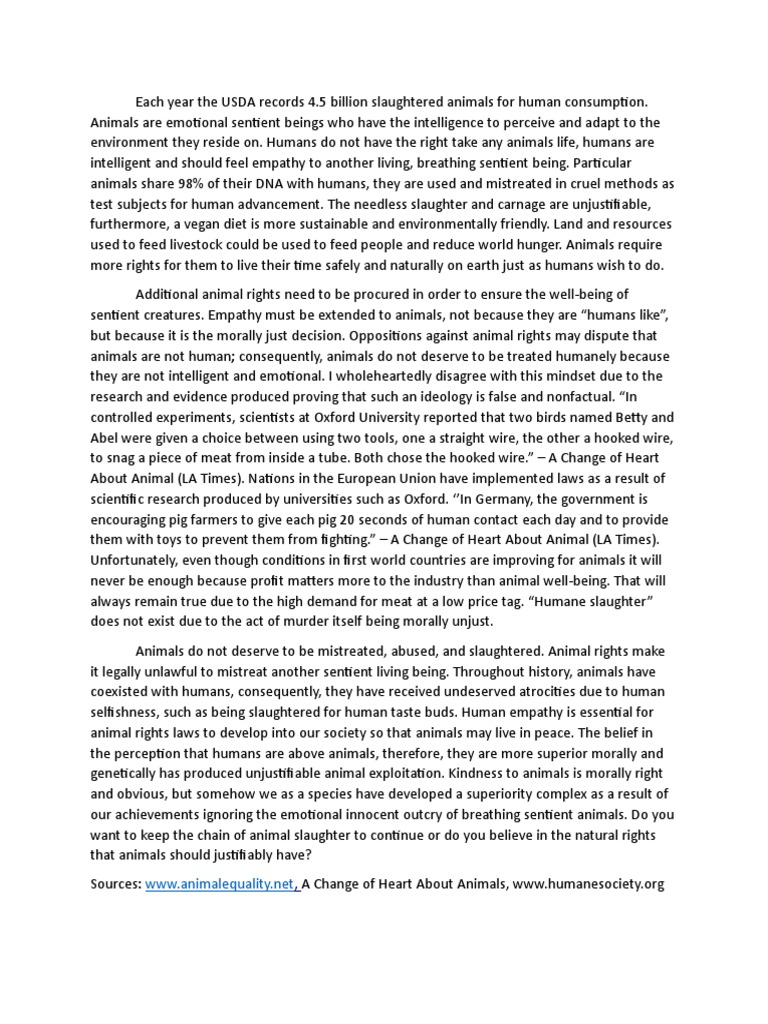 Animal Rights Essay | PDF | Animal Rights | Natural And Legal Rights