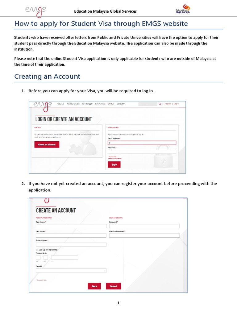 USER GUIDE - Student Visa Application Through EMGS Website v3.8 | PDF ...