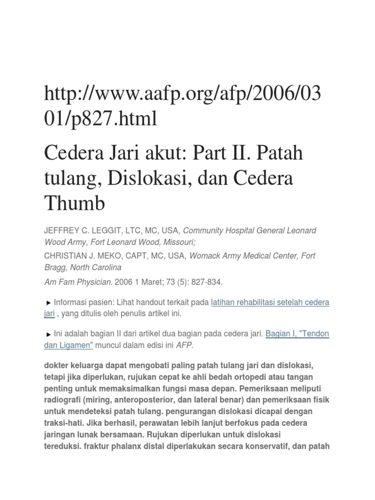 Cedera Jari Akut - Bahan Belajar Orthopedi | PDF