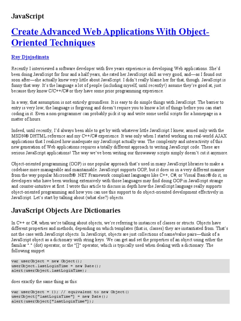 Javascript - Advanced Web Applications | PDF | Class (Computer ...