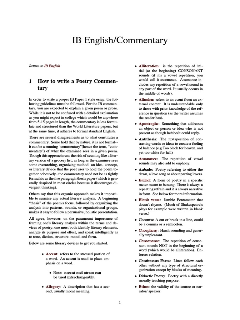 IB English Commentary | PDF | Metre (Poetry) | Poetry