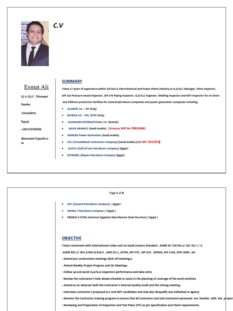 Esmat CV | PDF | Pipe (Fluid Conveyance) | Welding