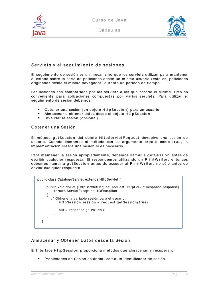 Seguimiento de Sesiones en Servlets Java | PDF | Cookie HTTP | Servlet Java