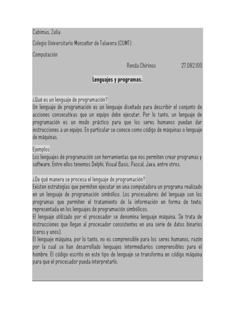 8 Informe Lenguaje y Programas | PDF | Lenguaje de programación ...