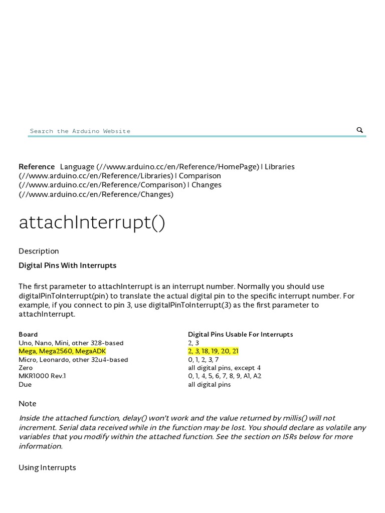 Arduino - AttachInterrupt | PDF | Arduino | Parameter (Computer Programming)