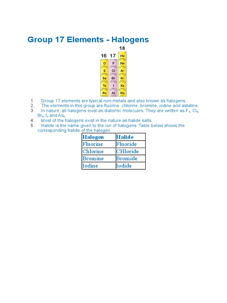 Group 17 Elements | PDF | Iodine | Chlorine