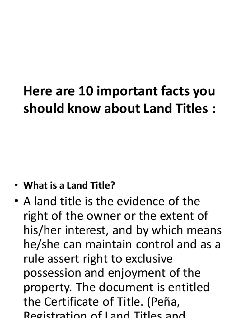 Key Facts About Land Titles | PDF | Title (Property) | Deed