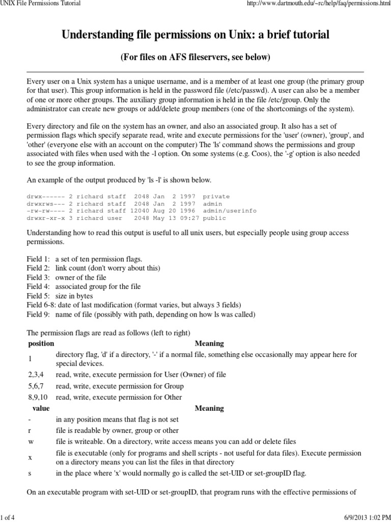 UNIX File Permissions Tutorial | Download Free PDF | Directory (Computing) | Computer File