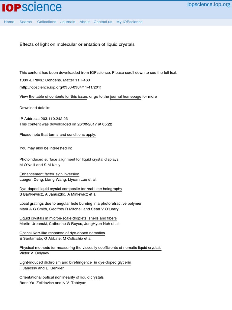 Effects of Light On Molecular Orientation of Liquid Crystals - F Simoni ...