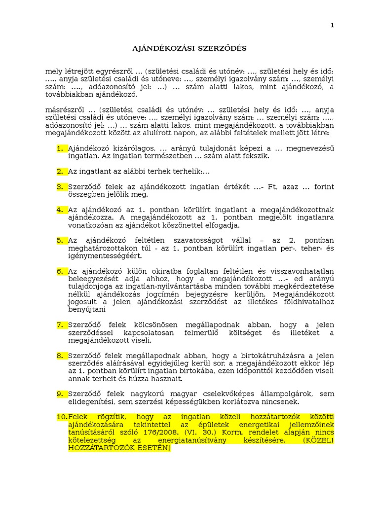 Ajandekozasi Szerzodes | PDF