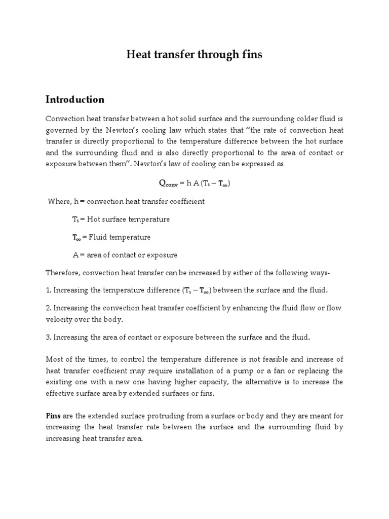 Heat Transfer Through Fins Pdf Heat Transfer Convection
