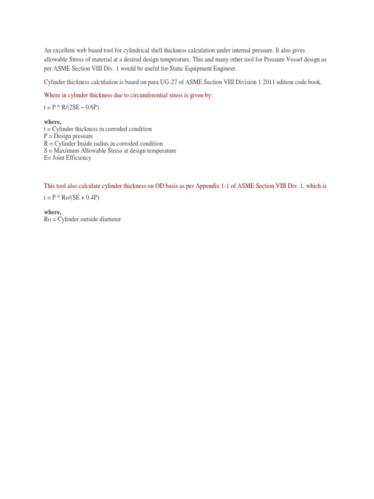 Cylindrical Shell Thickness Calculation | PDF | Mechanics | Civil Engineering