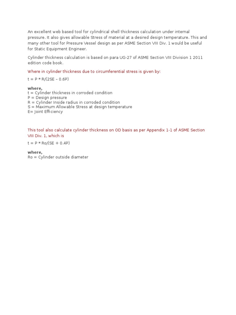 Cylindrical Shell Thickness Calc | PDF