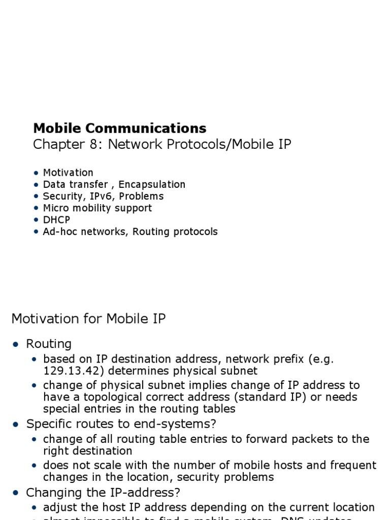 Mobile Communications: Chapter 8: Network Protocols/Mobile IP | PDF ...