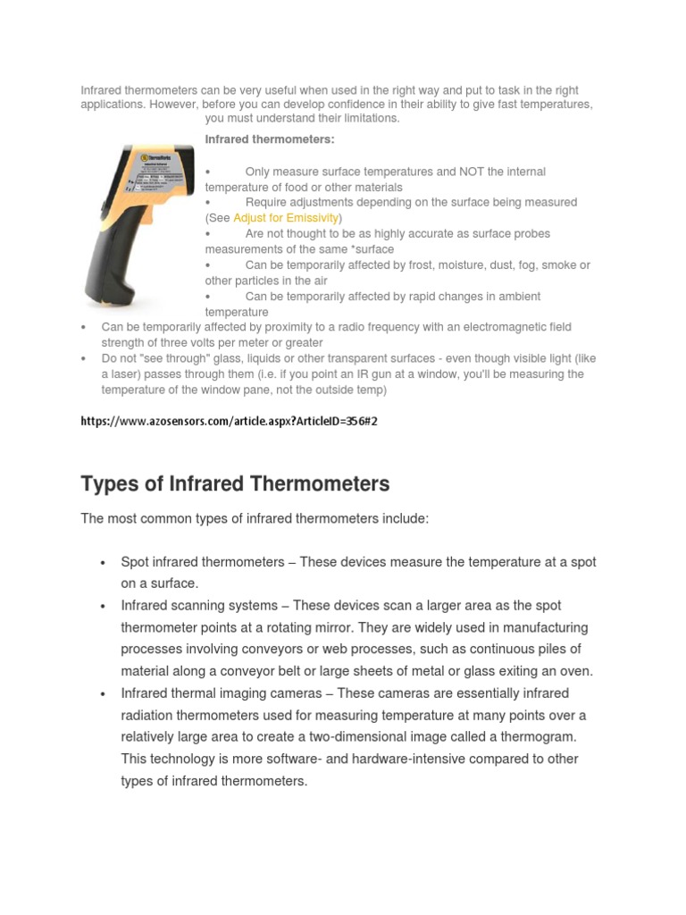 Types of Infrared Thermometers | PDF | Infrared | Optics