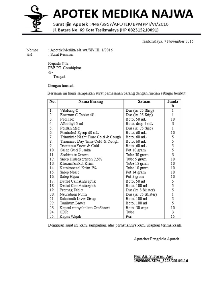 Macam Macam Surat Pesanan Di Apotek Positif62 - Riset