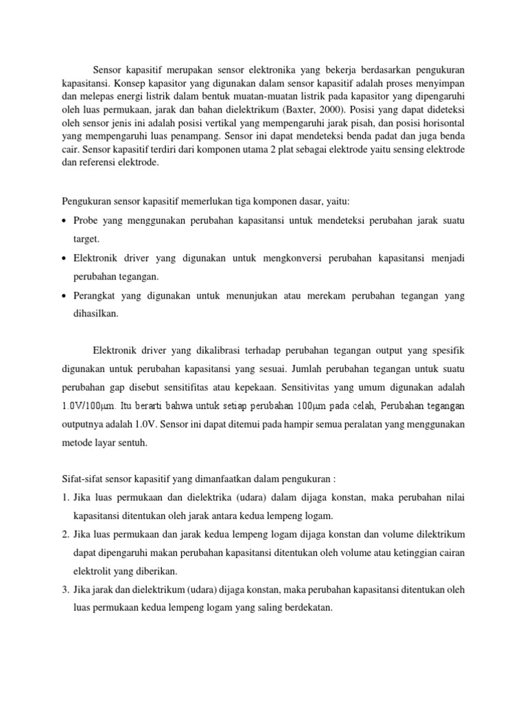 Pengertian Sensor Kapasitif | PDF