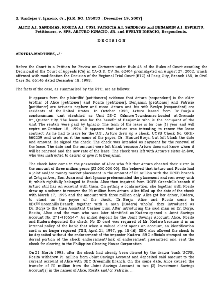 Sandejas v. Ignacio Jr. Case Summary | PDF | Damages | Lawsuit