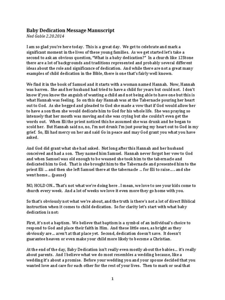 Sample Baby Dedication Message