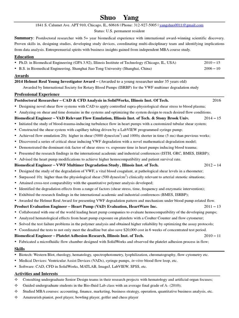 Resume SY | PDF | Flow Cytometry | Biomedical Engineering