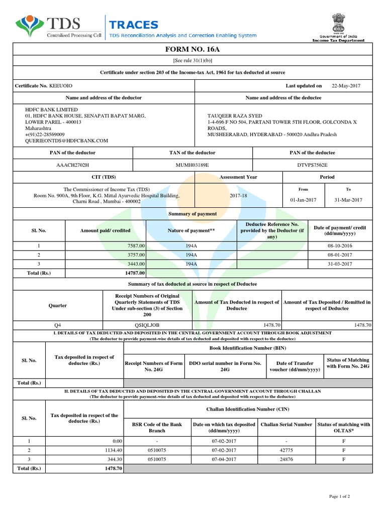 TDS Certificate | PDF | Lease | Payments