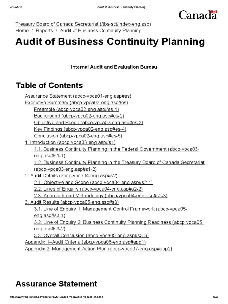 Audit of Business Continuity Planning.pdf | Business Continuity ...
