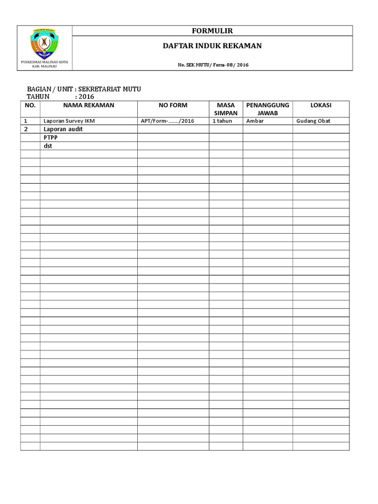 08 - Formulir Daftar Induk Rekaman | PDF